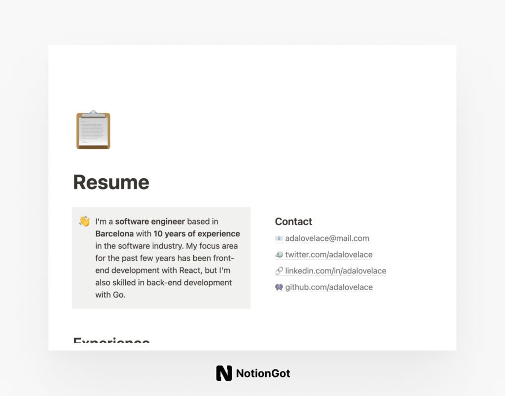 20+ Notion Resume Templates for Job Seekers (FREE) - Best Notion ...