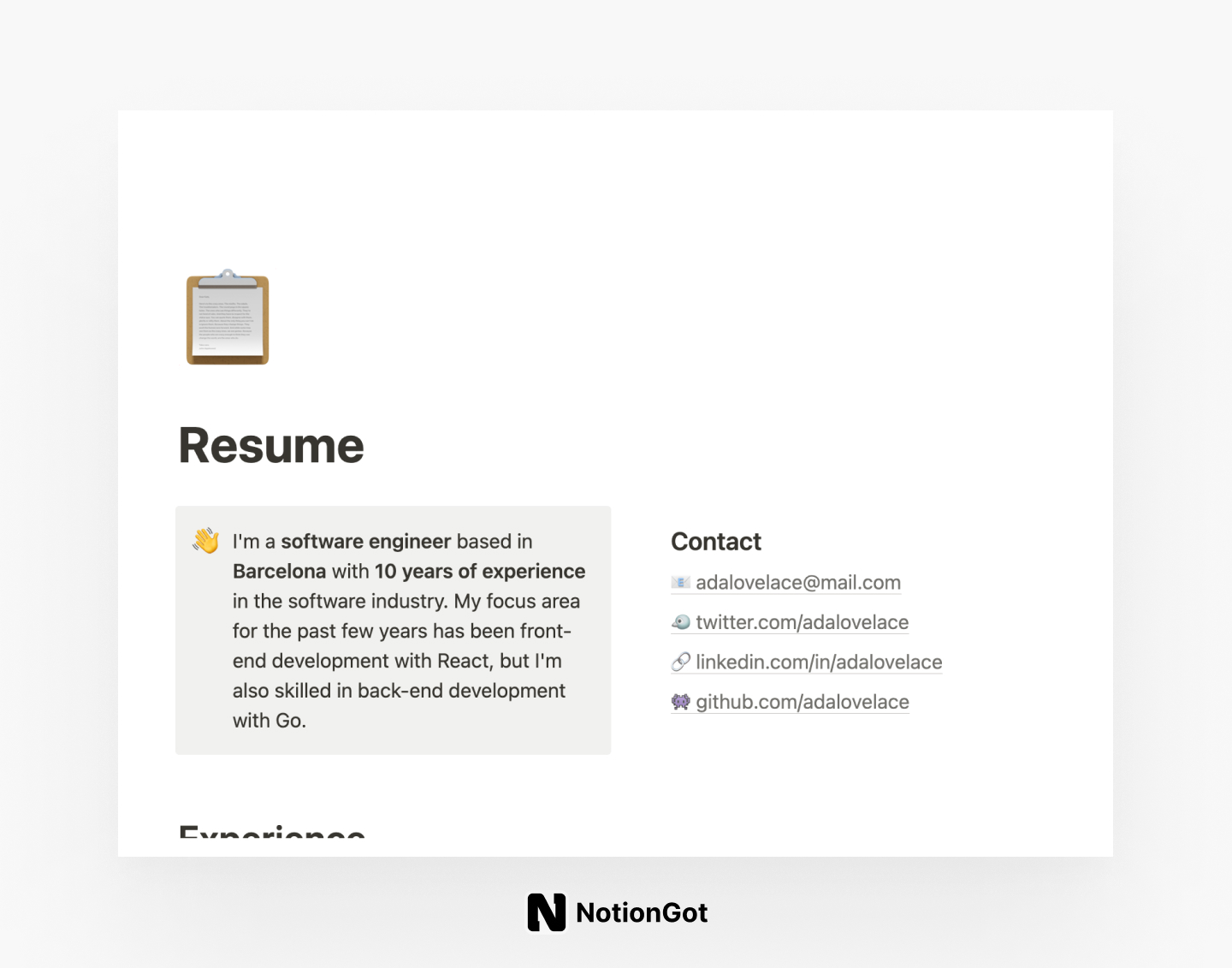 20+ Notion Resume Templates for Job Seekers (FREE) - Best Notion ...