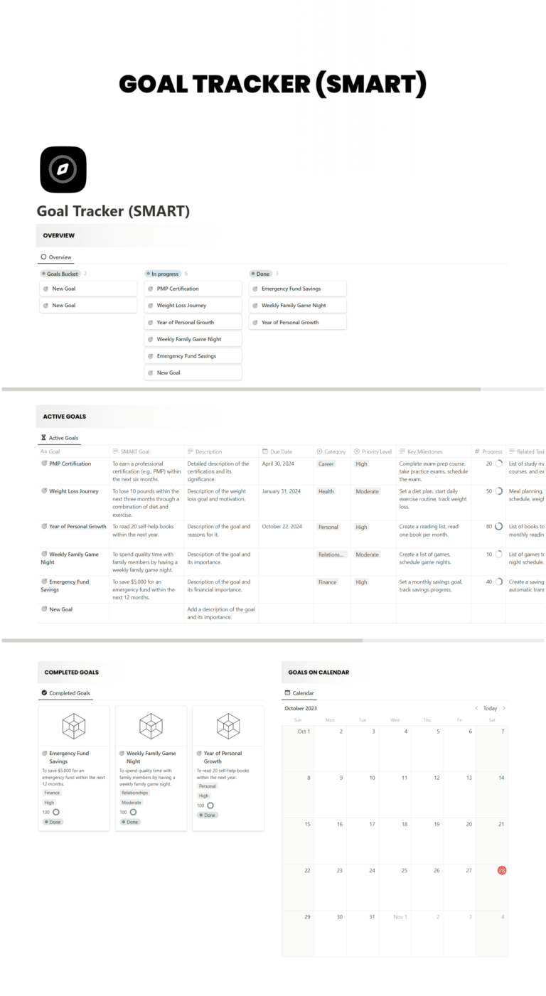 Free Notion SMART Goal Tracker Template - Best Notion Templates For ...