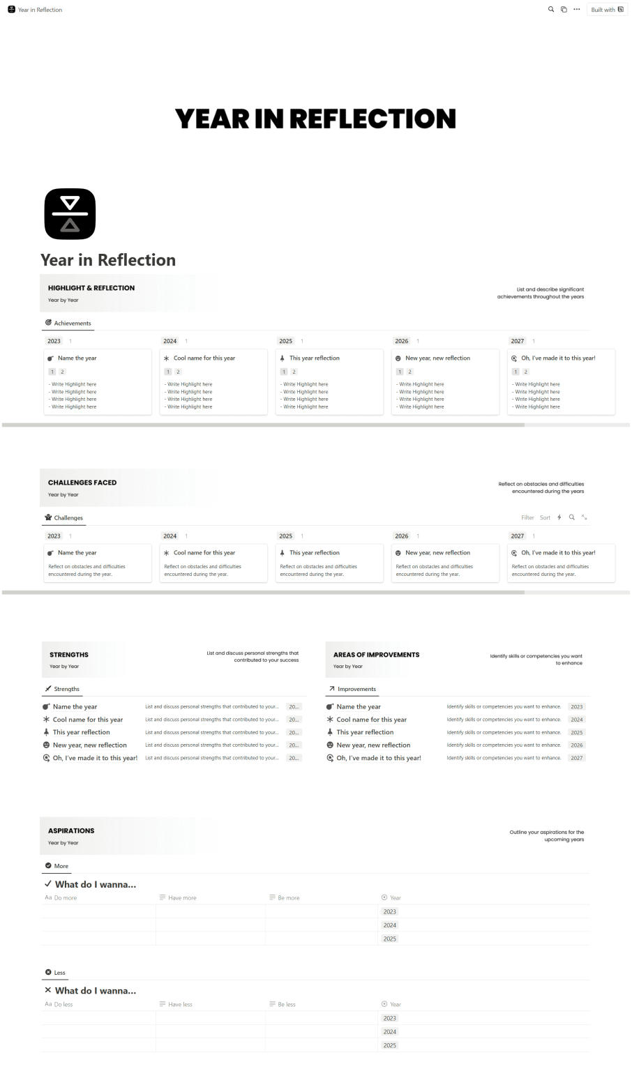 Free Notion Year in Reflection Template - Yearly Review - Best Notion ...