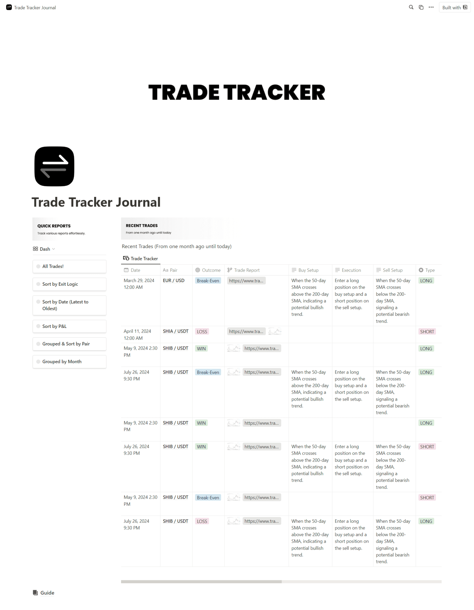 Free Trade Tracker Journal (Trading Template) for Notion - Best Notion ...