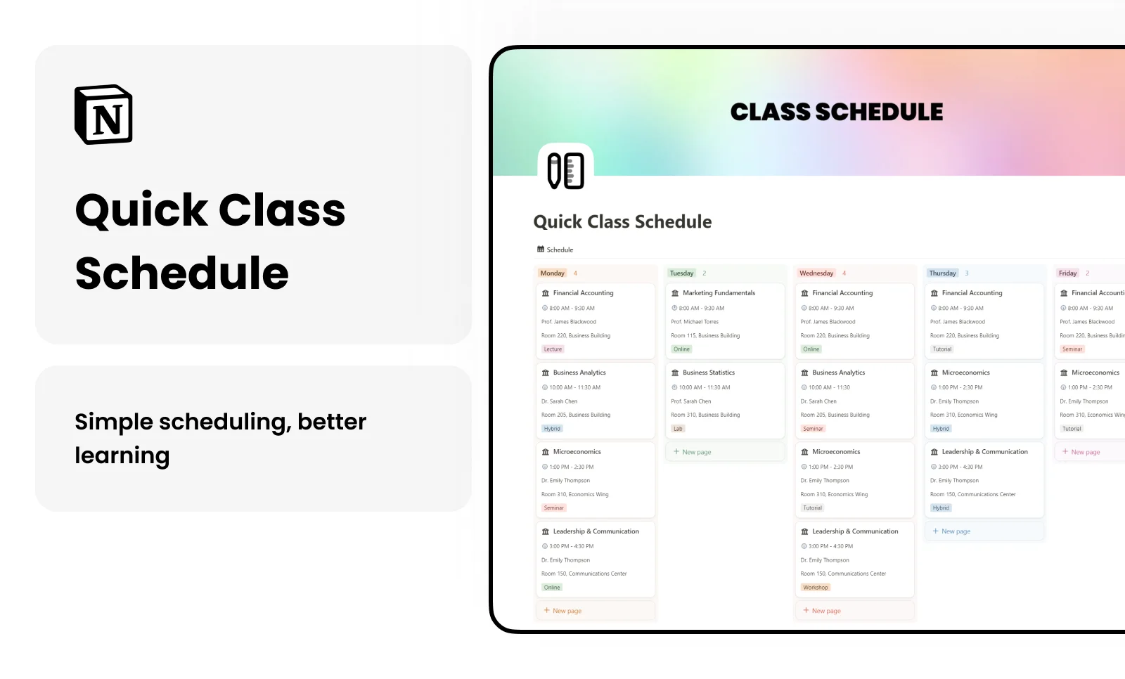 Free Quick Class Schedule Template for Notion - Best Notion Templates ...