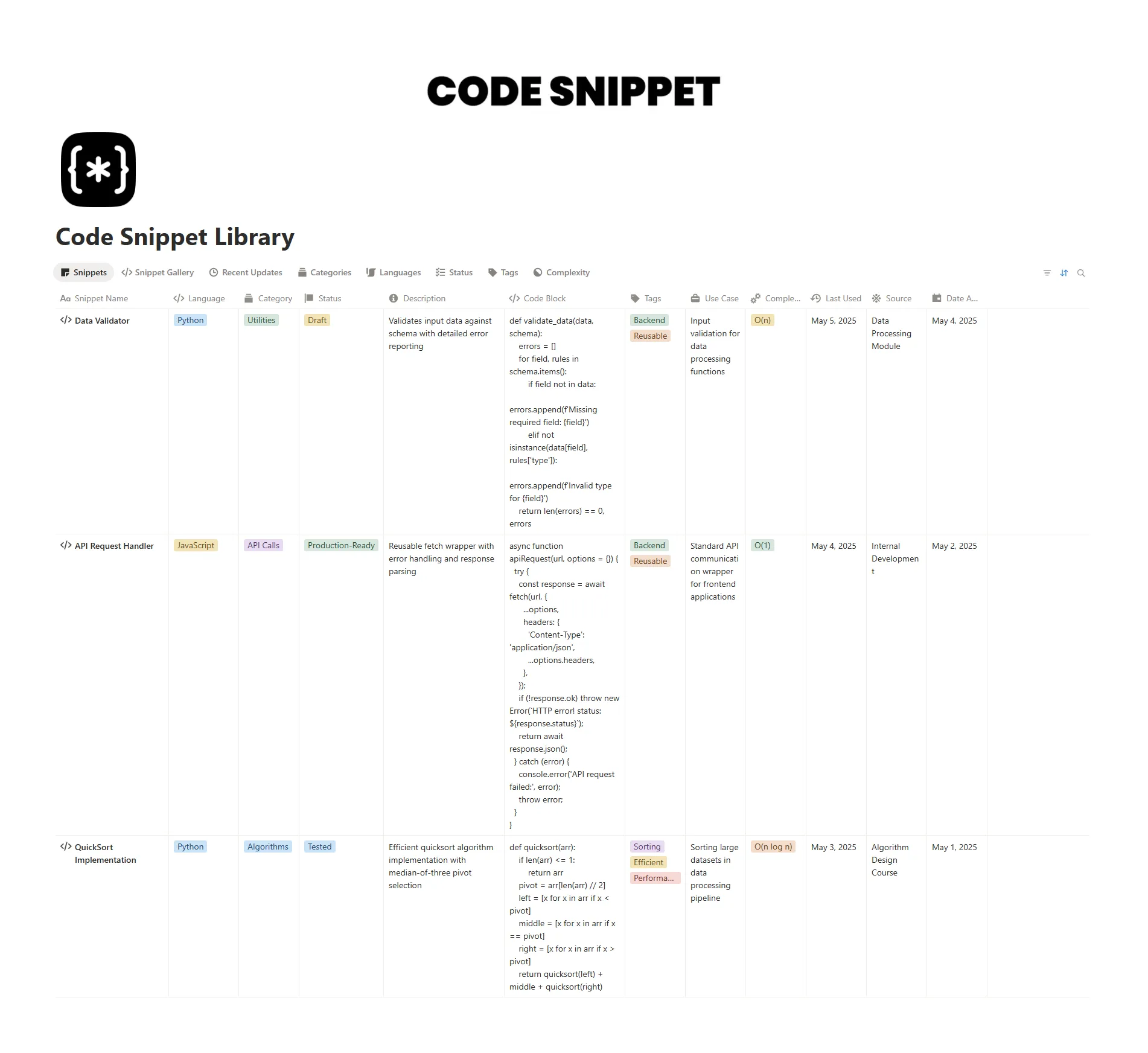 Free Code Snippet Library Template For Notion - Best Notion Templates ...