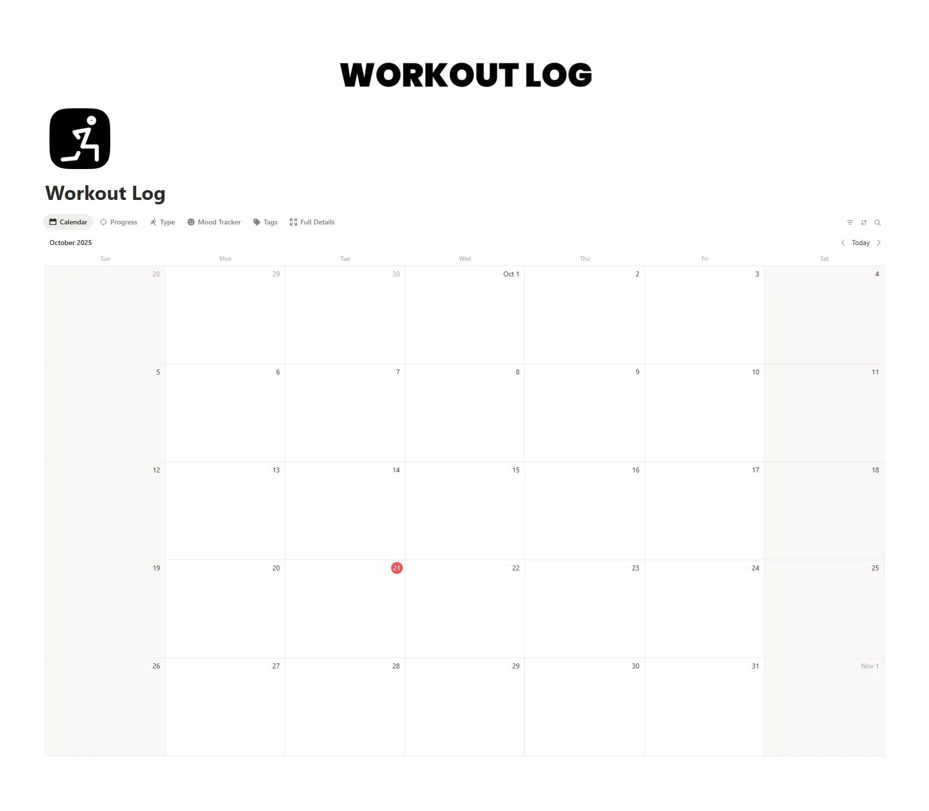 Free Workout Log Template For Notion - Best Notion Templates For ...