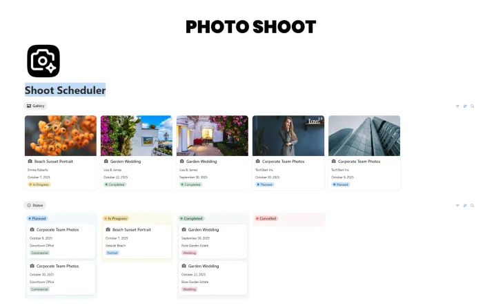 Free Shoot Scheduler Template For Notion - Best Notion Templates For ...