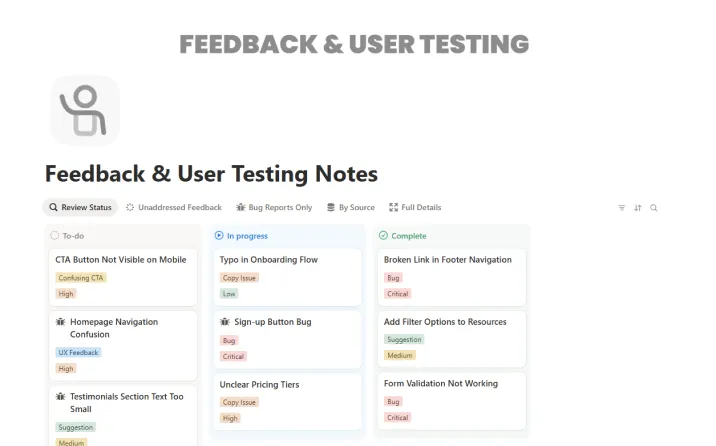 Free Feedback & User Testing Notes For Notion - Best Notion Templates ...